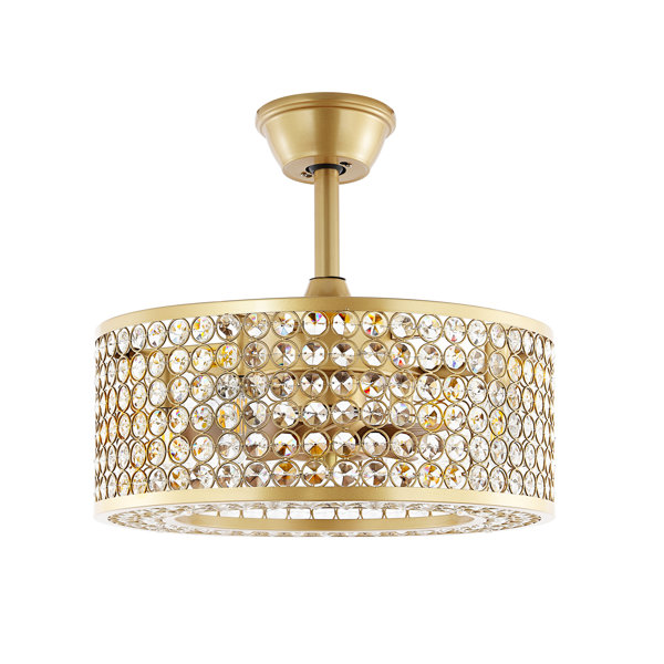 Willa Arlo Interiors 18" Windermere 8 - Blade Caged Crystal Ceiling Fan With Remote Control And ...